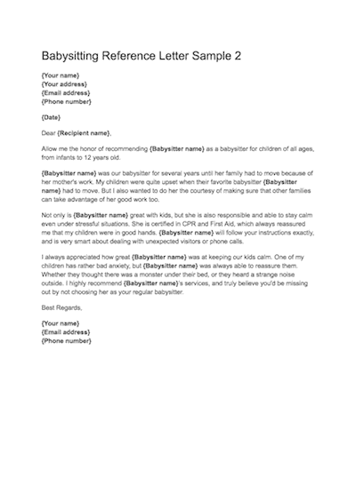 Wonderful Tips About Sample Character Reference Letter For Babysitter 