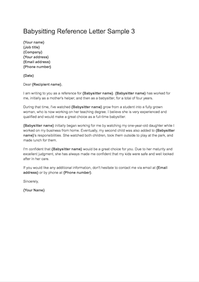 5 Babysitter Reference Letter JohnieTayye